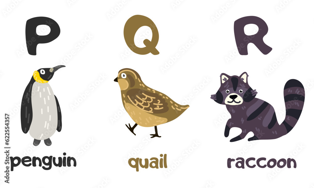 Vecteur Stock English alphabet with a set of vector illustrations of cute animals. A group of ...