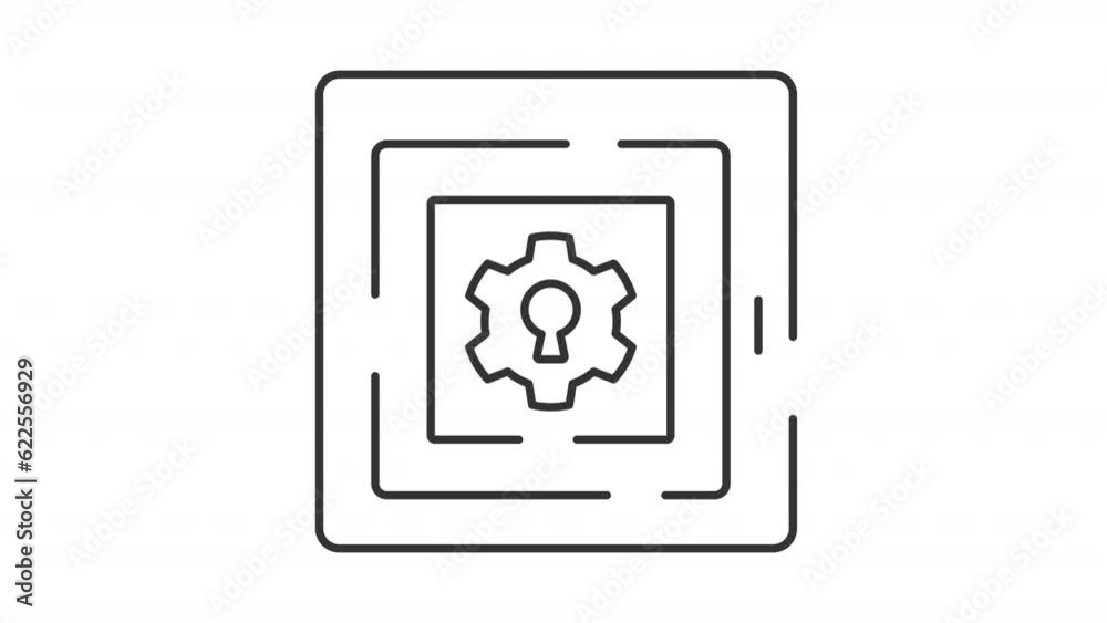 Take on challenges line animation. Cog wheel with keyhole animated icon ...