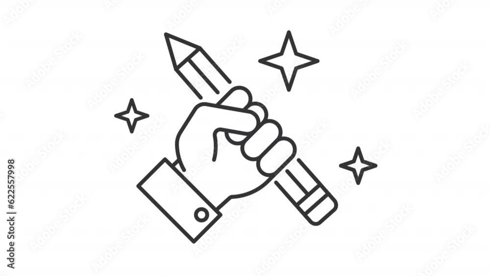 Writing skill line animation. Hand holding pencil animated icon ...