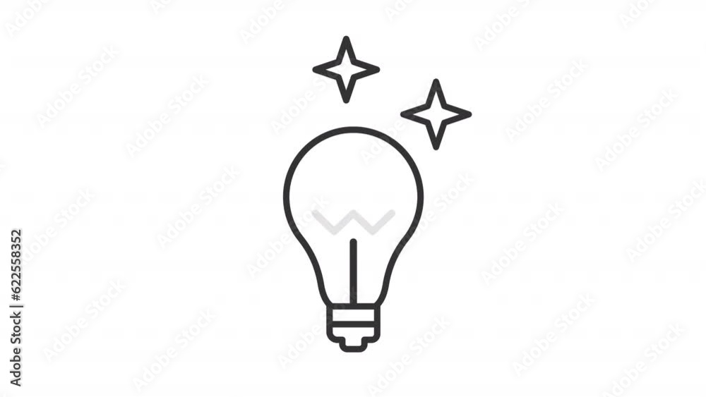 Insight line animation. Lightbulb with sparks animated icon. Light up ...