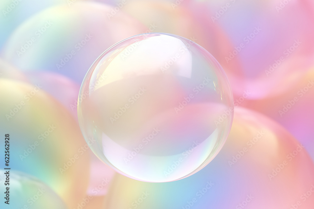 Iridescent balloon bubble on pastel background with gradient. A single ...