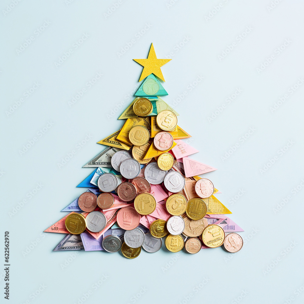 A shimmering display of wealth and abundance, money and coins, the ...