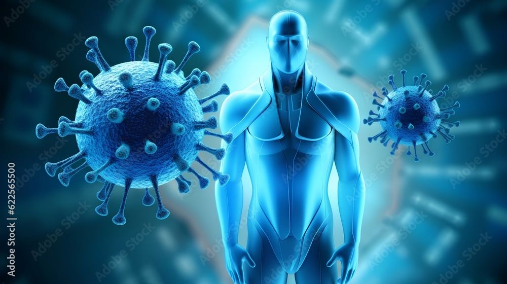 Illustrating the immune system concept, a shielded man figure stands ...