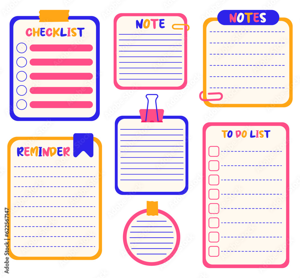Vetor de Kawaii to-do list, checklist, reminder and notes for organizer ...