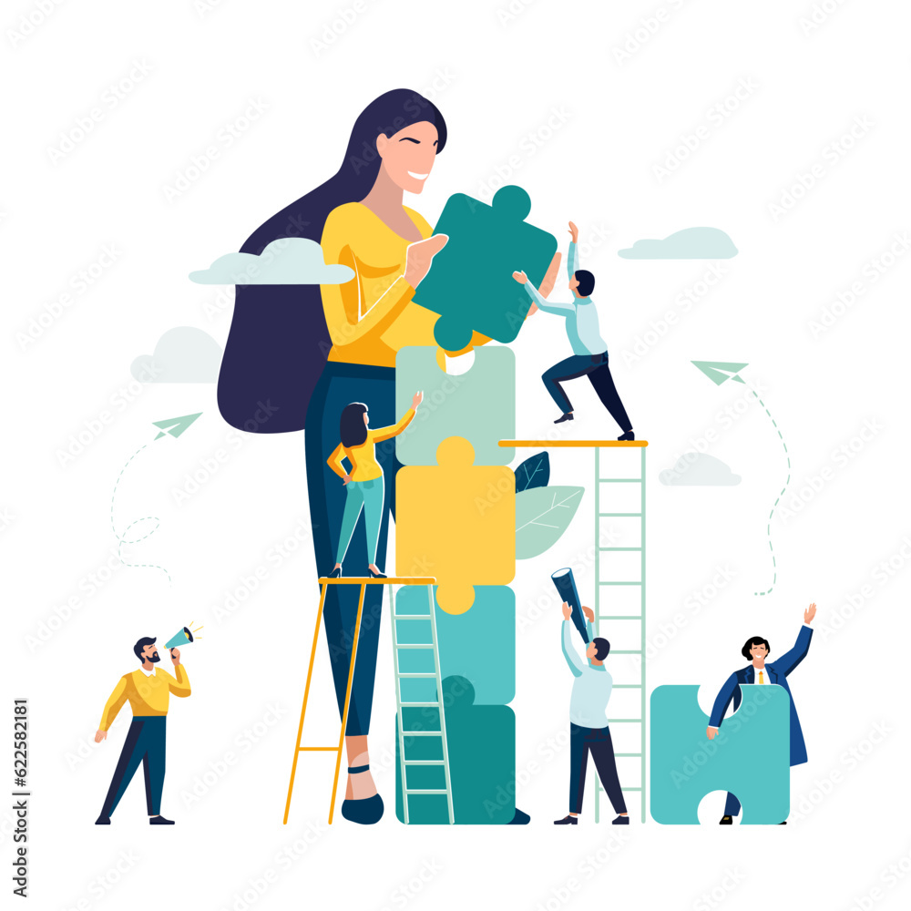 puzzle people connecting elements. Vector illustration flat design ...