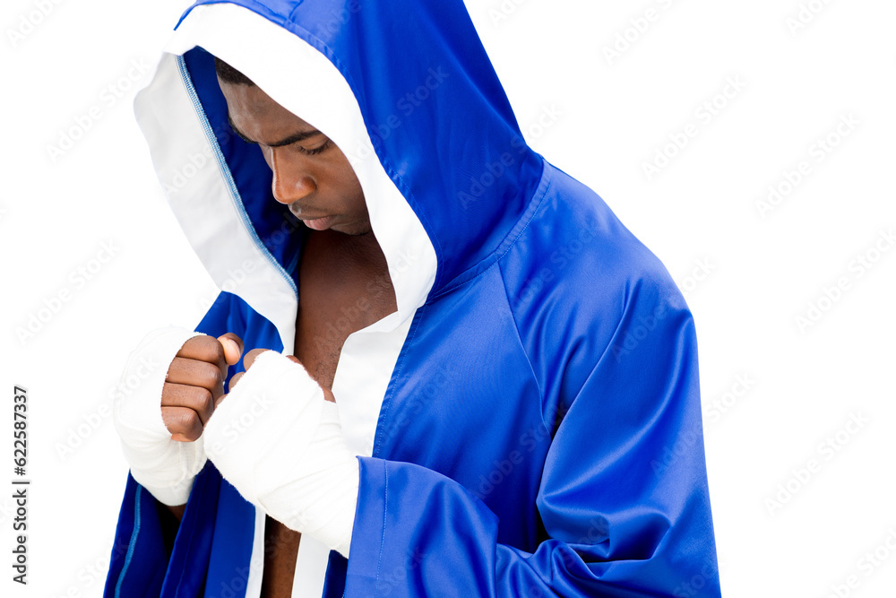 Digital png photo of biracial male boxer wearing blue boxing robe on ...