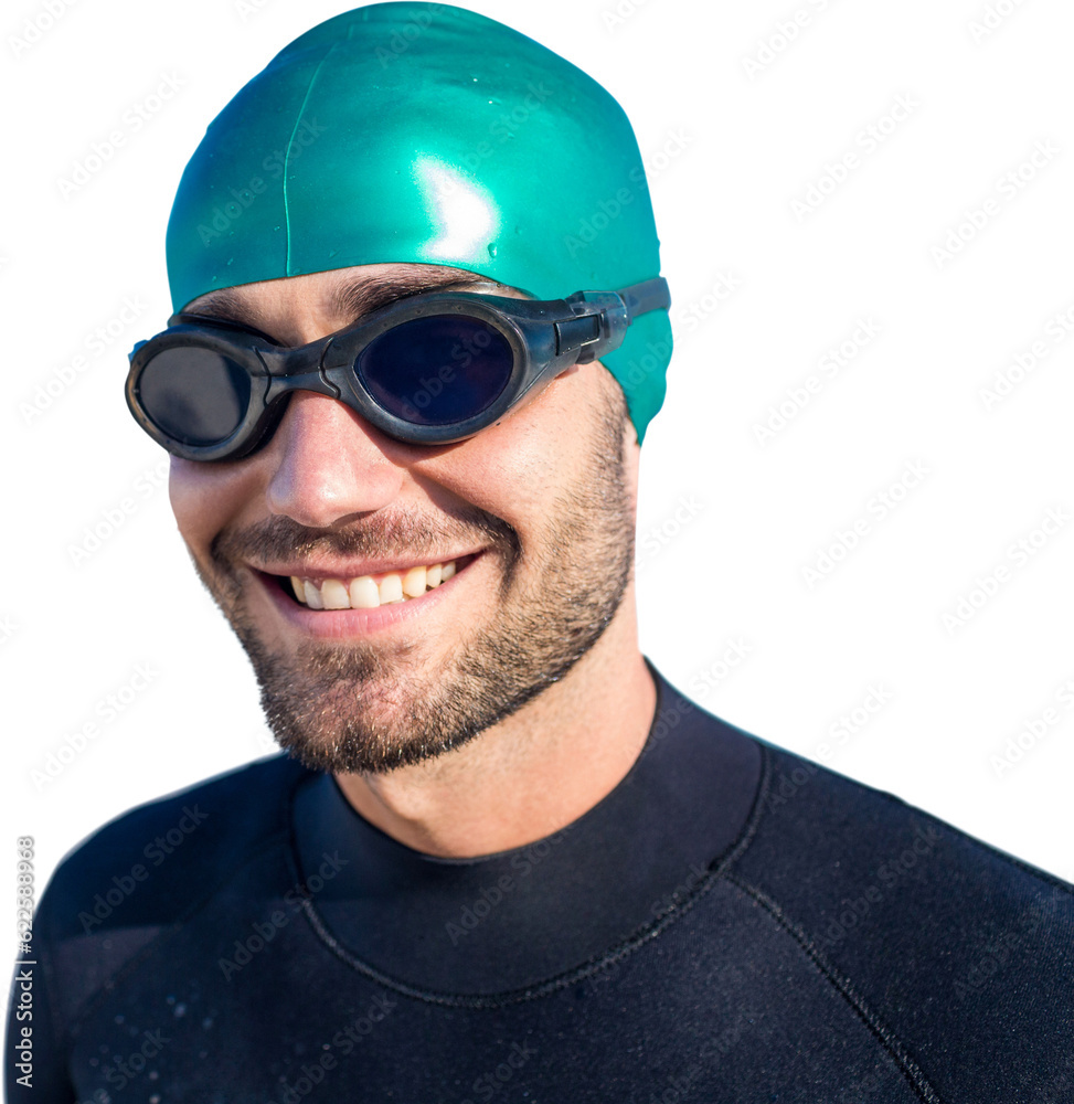 Digital png photo of happy caucasian male swimmer on transparent ...