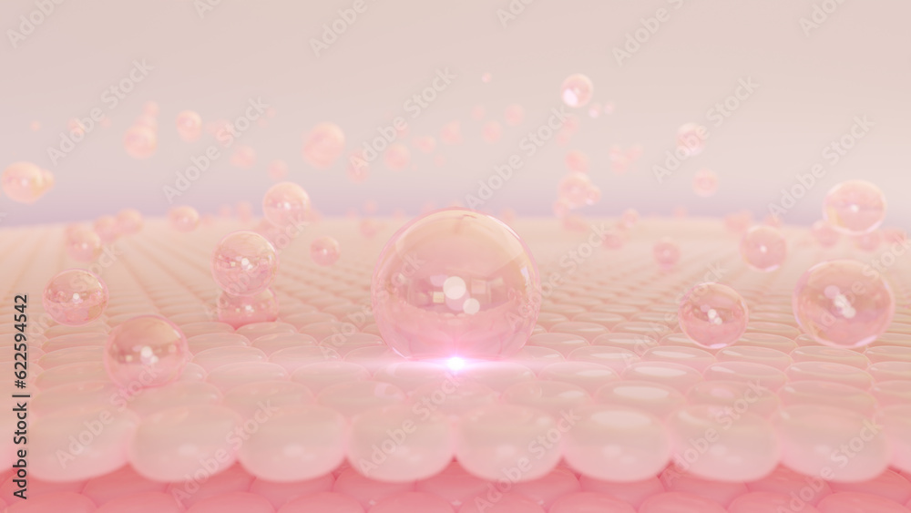 Cosmetic 3D bubble design on the background. Serum through the skin and ...