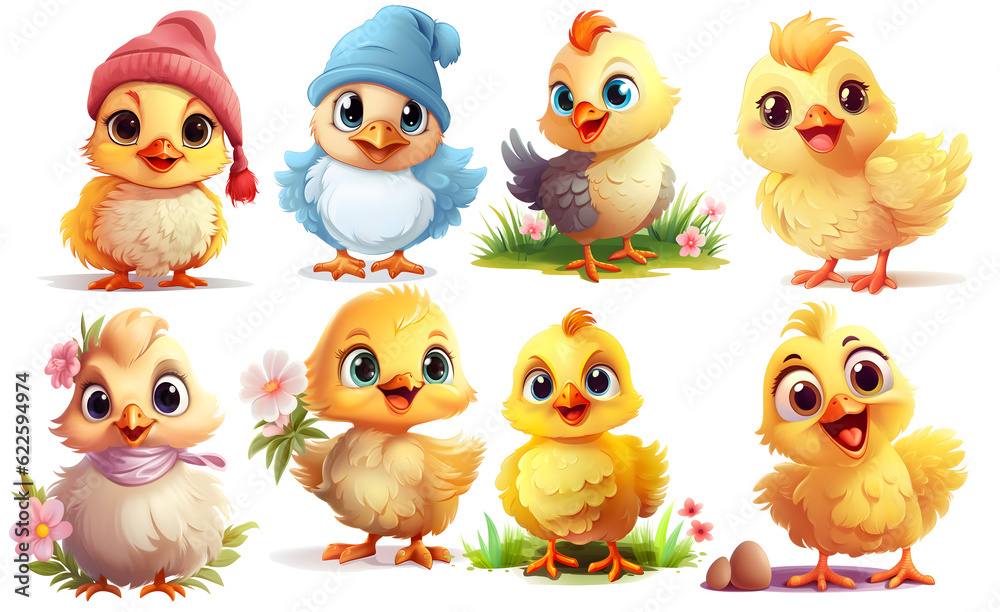 set of cute chicken Clipart Sticker isolated, generated ai Stock ...