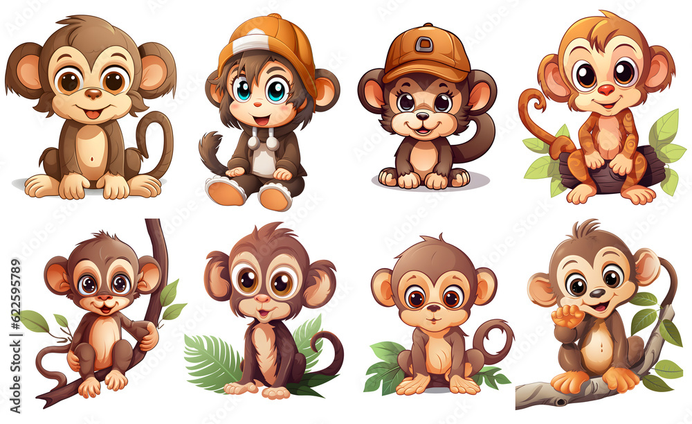set of monkeys Clipart isolated, generated ai Stock Illustration ...