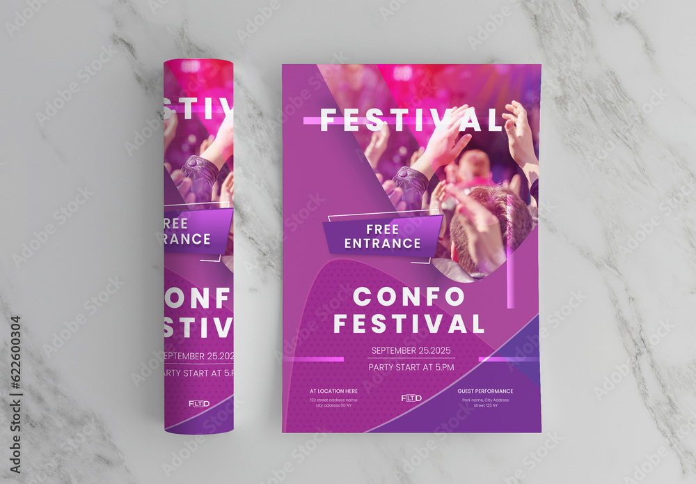 Event Festival Poster Template With Abstract Pink Accents Stock ...
