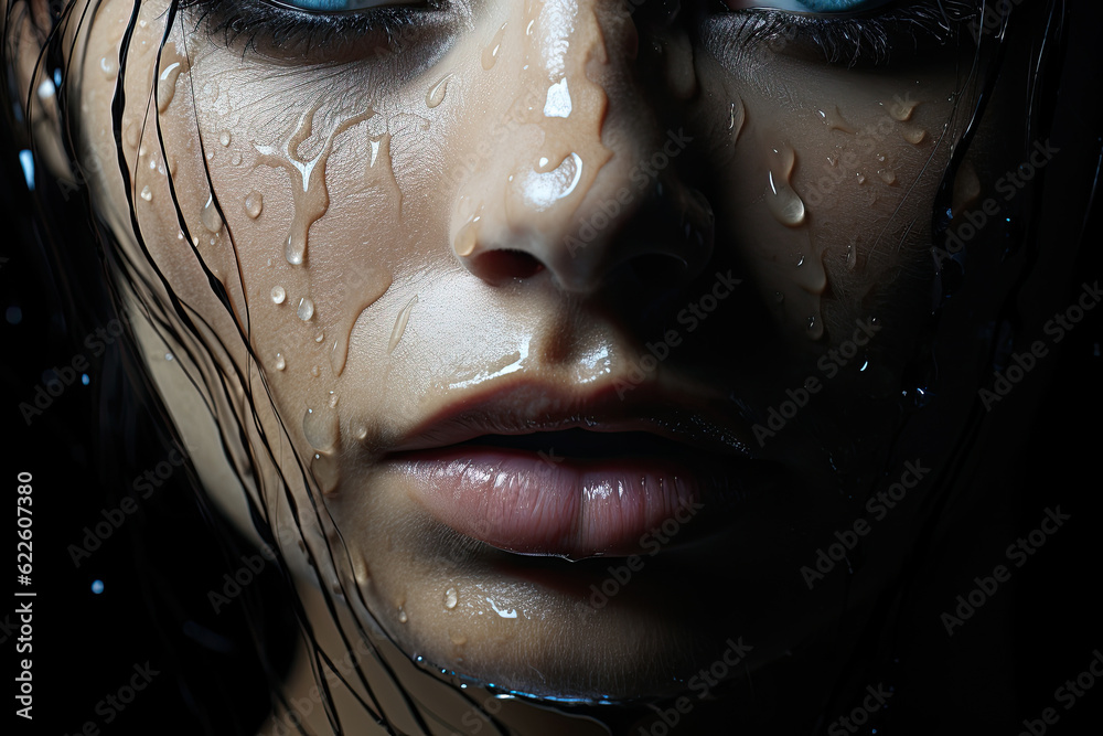 Beauty girl sad and cry black background Stock Illustration | Adobe Stock
