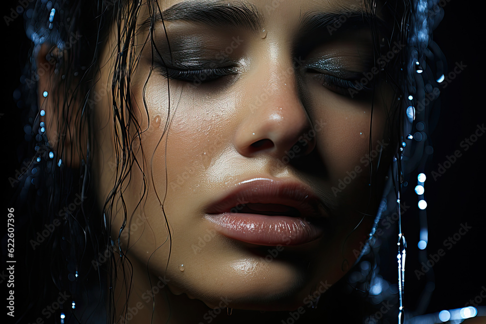 Beauty girl sad and cry black background Stock Illustration | Adobe Stock