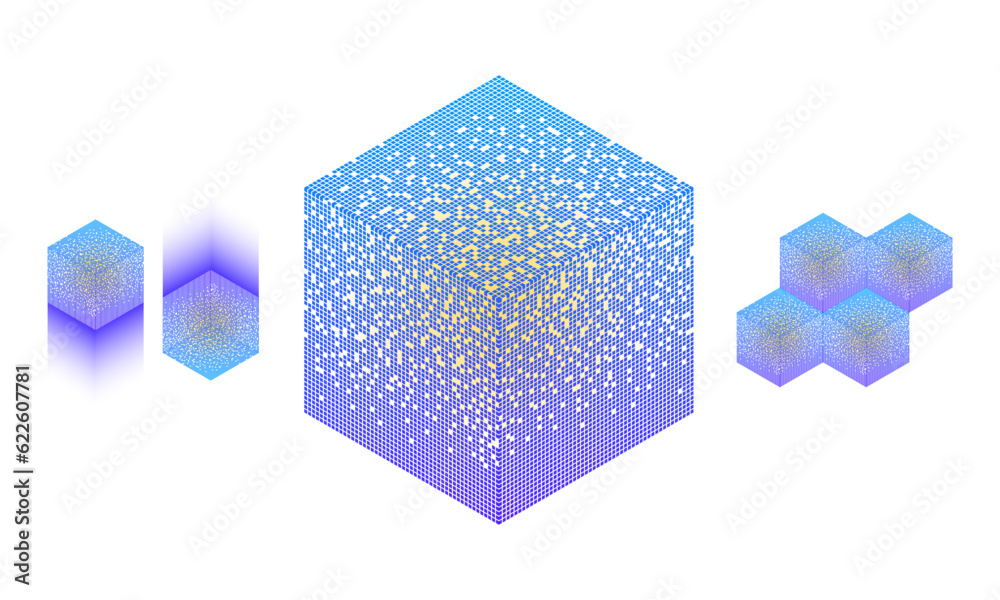 Abstract blue cubes. Disintegration pixel effect vector illustration ...