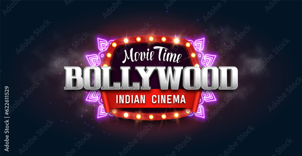 Bollywood indian cinema. Movie banner or poster with retro billboard ...