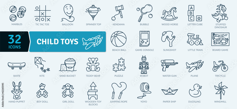 Child Toys Icons Pack. Thin line icons set. Simple vector icons Stock ...
