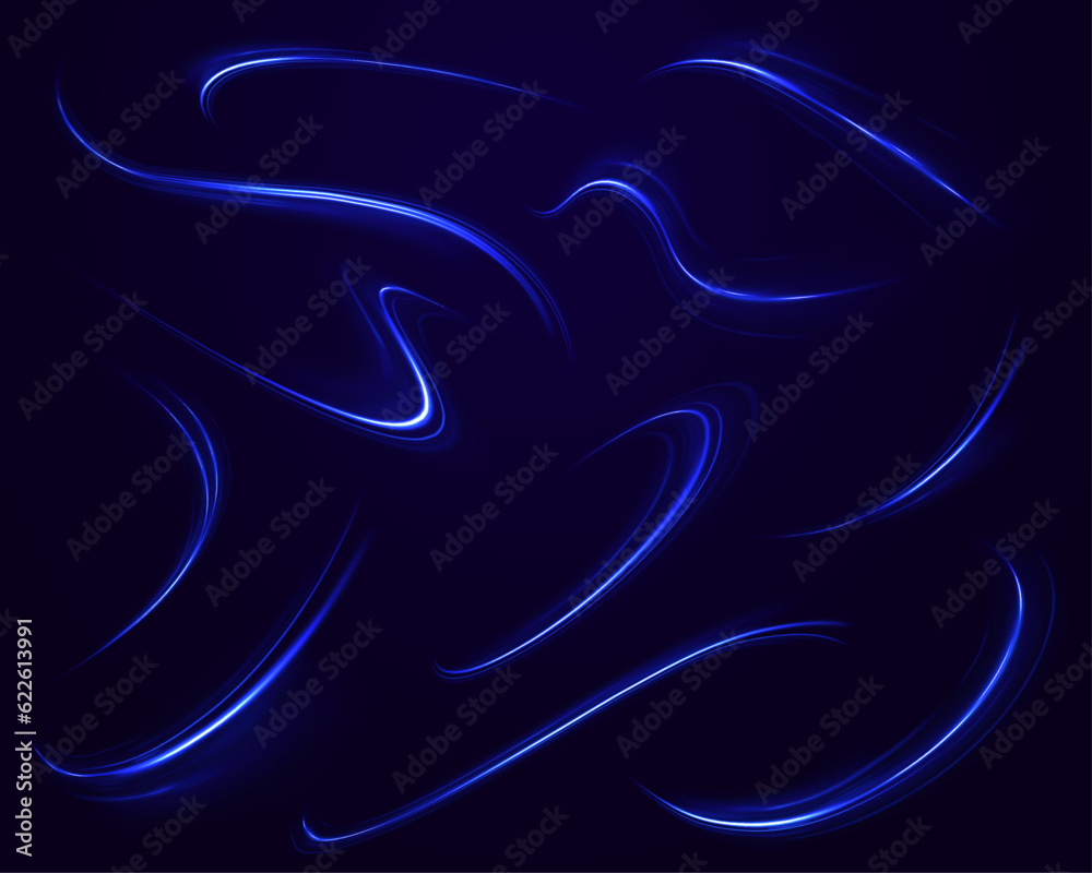 Neon swirl blue line light effect. Modern abstract high-speed light ...