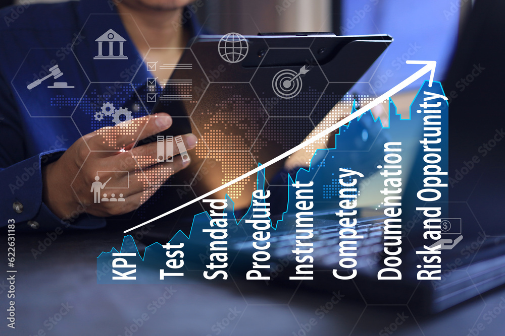 Auditor or inspector is reading the audit document to confirm product ...