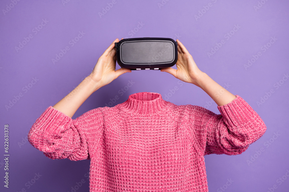 Virtual reality glasses surreal collage concept of headless absurd 3d ...