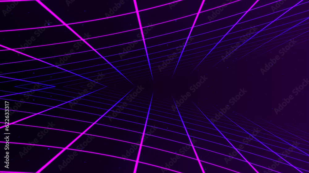Abstract retro synthwave grid loop animation background 3d render. Looping grid motion design ...