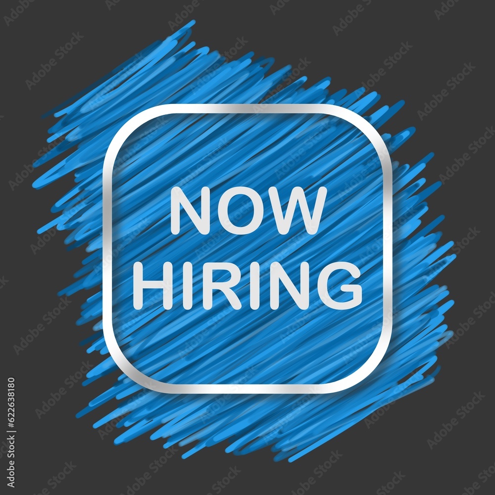 Poster Now Hiring Blue Lines Blob Rounded Square Black Background Text ...