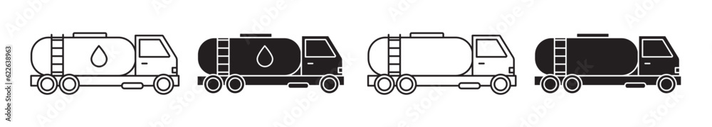 Vetor de Oil tank truck icon set in outline and filled style. gasoline ...