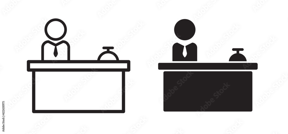Vetor de reception desk icon set. hotel checkout reception desk vector ...