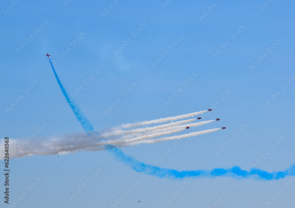 british raf red arrows falcons aerobatic team fighter jet with blue ...