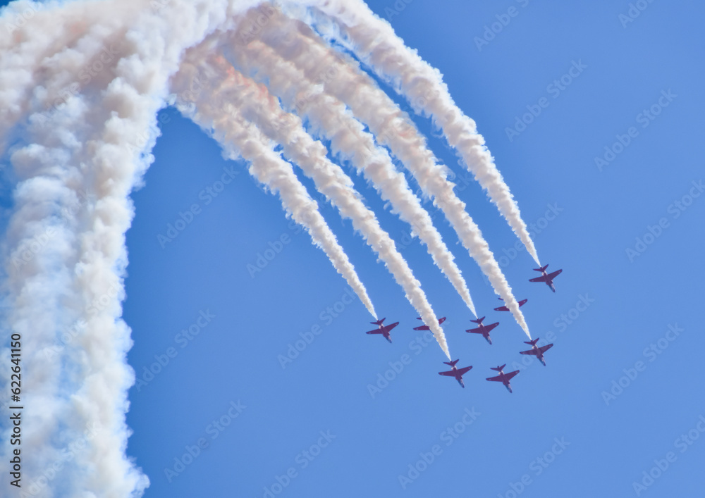 british raf red arrows falcons aerobatic team fighter jet with blue ...