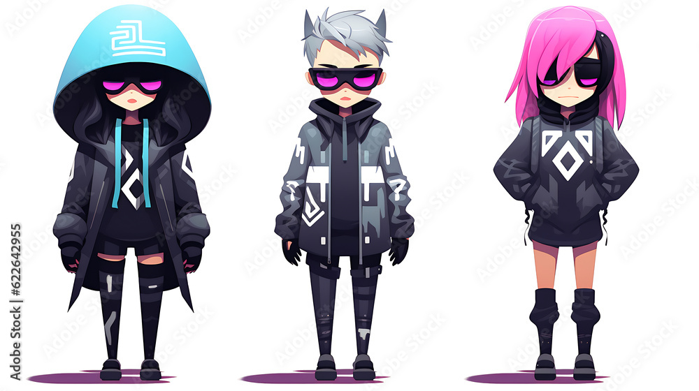 Cute character simple cyberpunk clipart white background vector ...