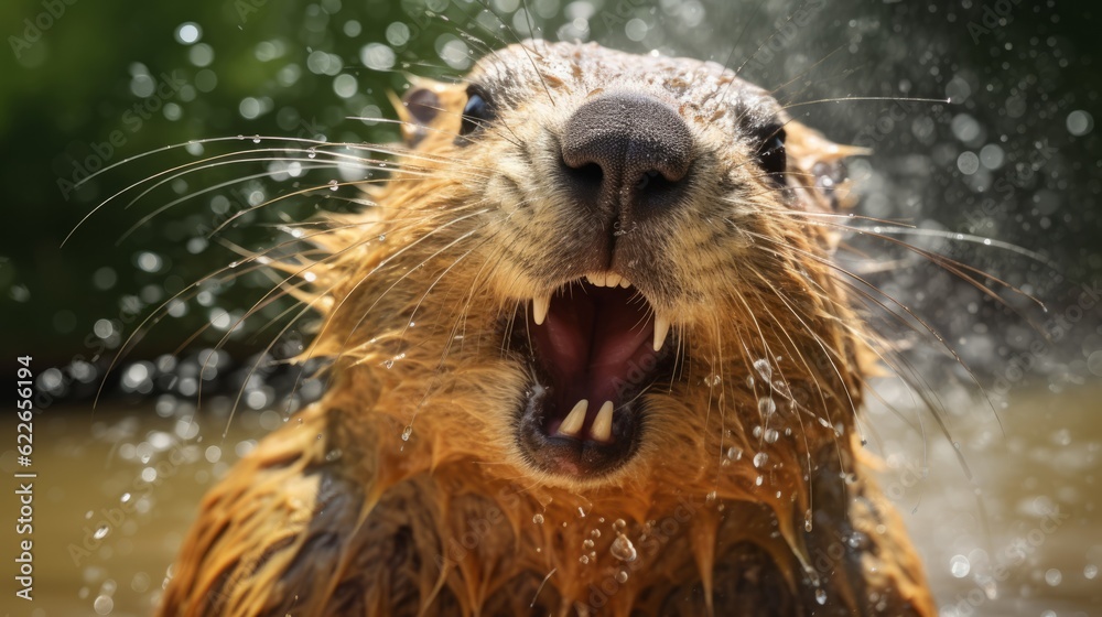Wildlife animals background - Closeup of funny cute laughing marmot ...