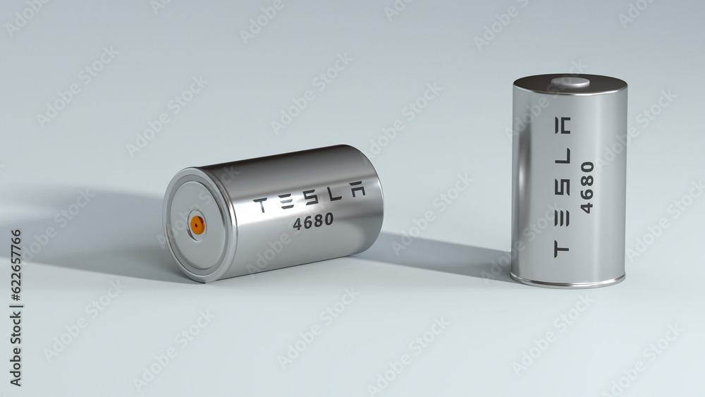 Lithium-ion 4680 Tesla battery with logo, High-capacity accumulator ...