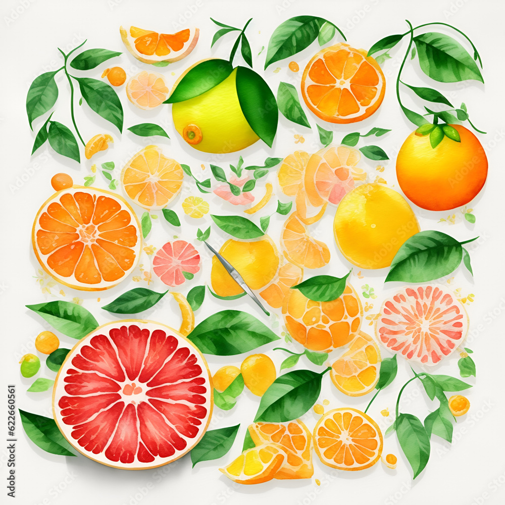 Watercolor citrus cartoon. AI generated illustration Stock Illustration ...