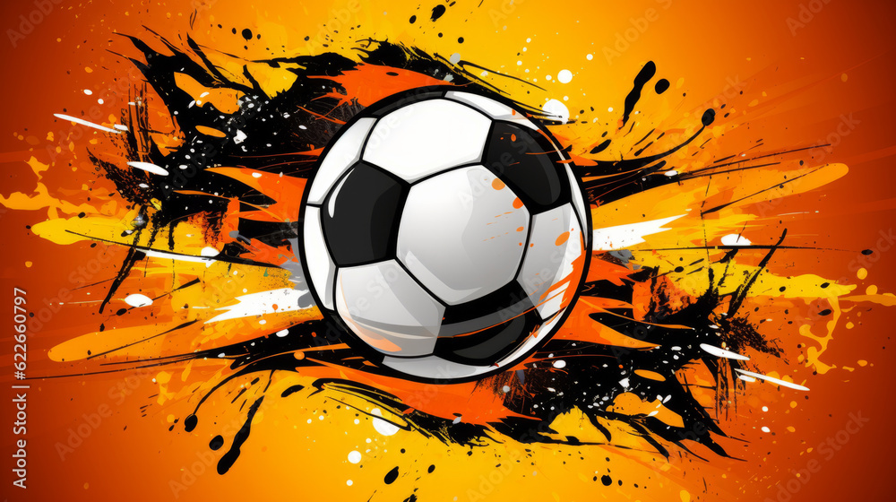 Design of a football sport ball in splash of colors art background ...