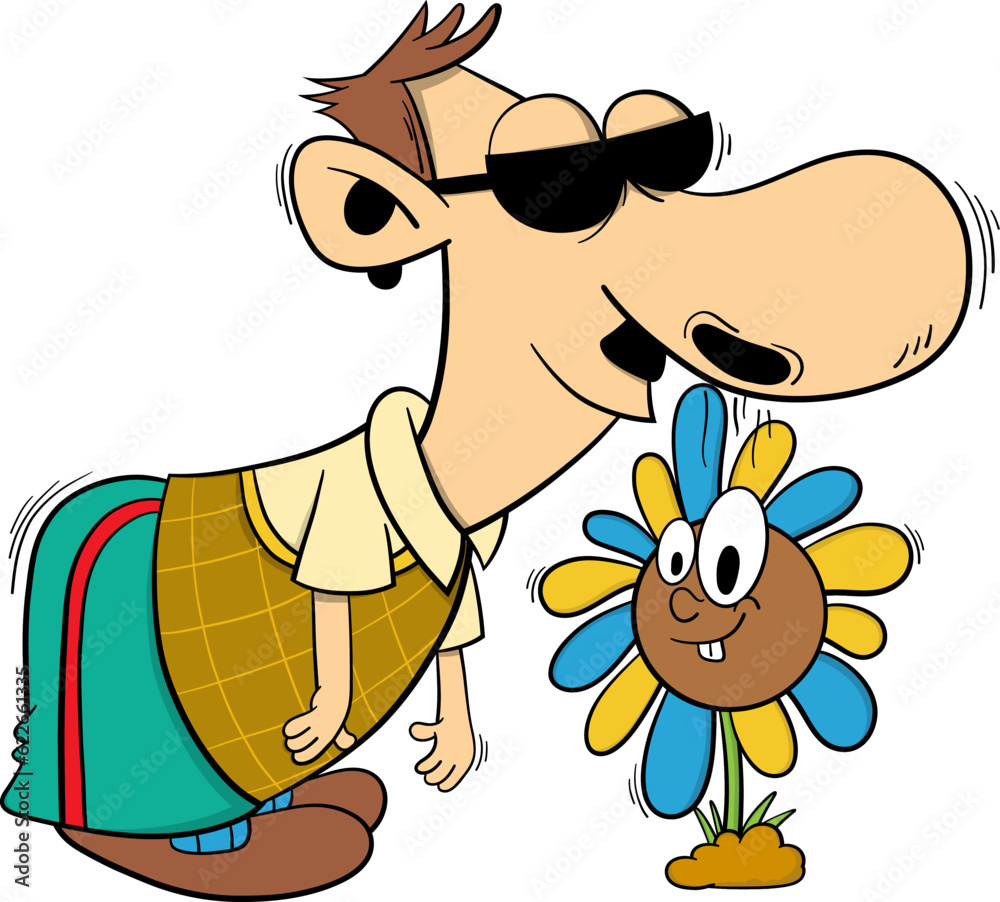 cartoon man sniff a flower vector illustration. Stock Vector | Adobe Stock