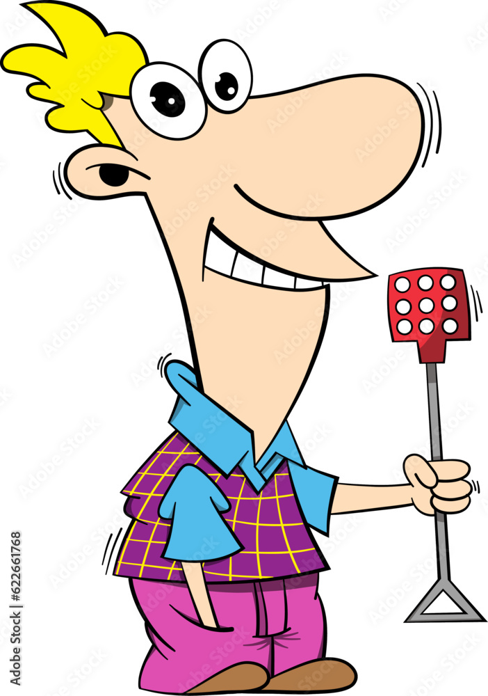 cartoon man waiting to kill flies vector illustration. Stock Vector ...