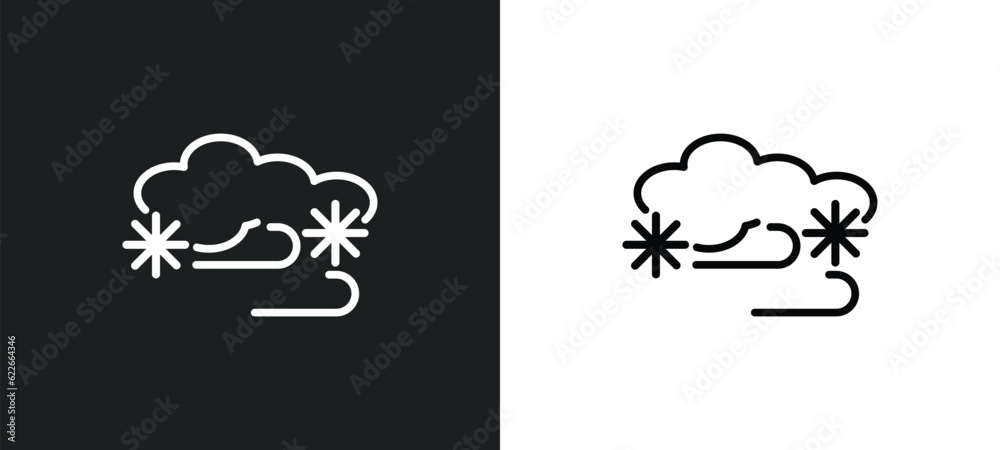 blizzard outline icon in white and black colors. blizzard flat vector ...