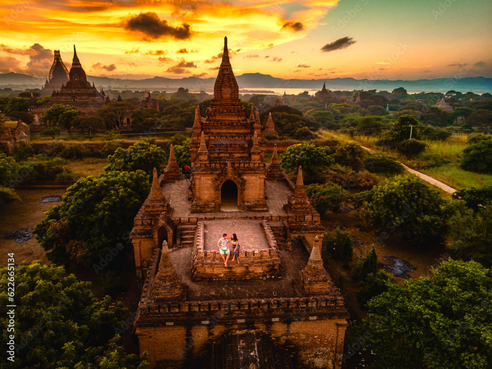 Bagan Myanmar, Sunrise above temples and pagodas of Bagan Myanmar ...