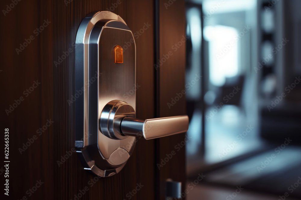 smart door lock with blurred room background, Generative AI Stock ...