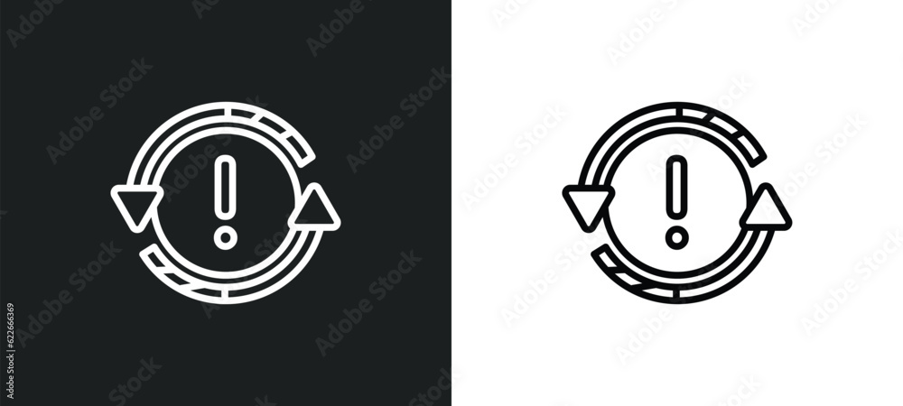 refresh with exclamation outline icon in white and black colors ...