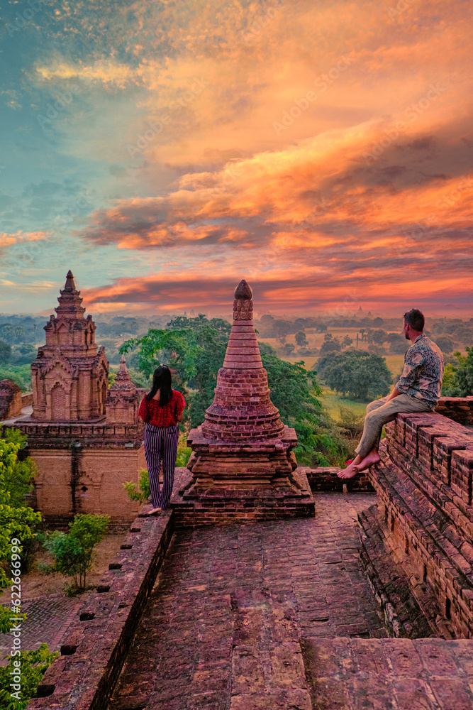 Bagan Myanmar, Sunrise above temples and pagodas of Bagan Myanmar ...