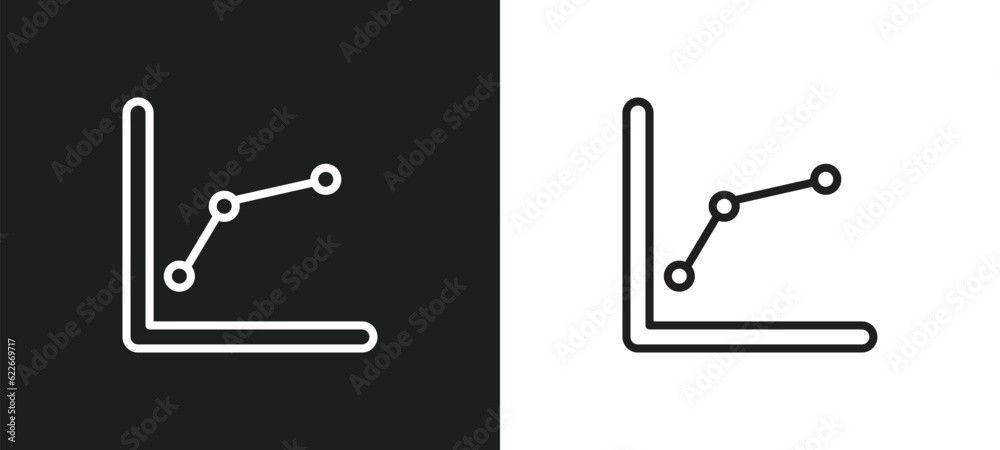 line dot chart outline icon in white and black colors. line dot chart ...