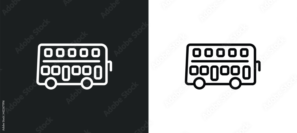 Vetor de double decker bus outline icon in white and black colors ...