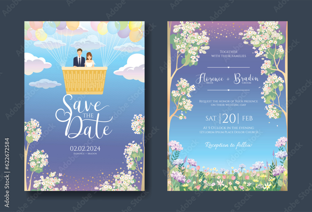 Wedding Invitation, save the date, card template. Vector. The newlyweds ...