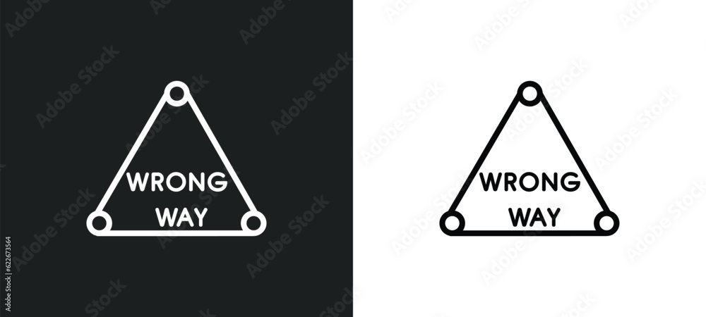 wrong way outline icon in white and black colors. wrong way flat vector ...