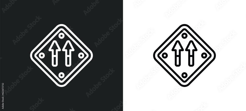 one way outline icon in white and black colors. one way flat vector ...