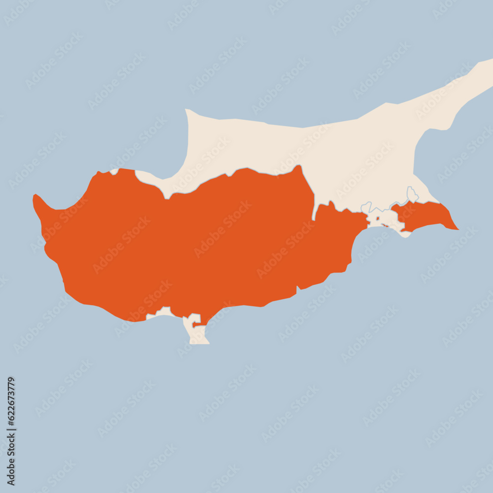 Map of the country of Cyprus highlighted in orange isolated on a beige ...