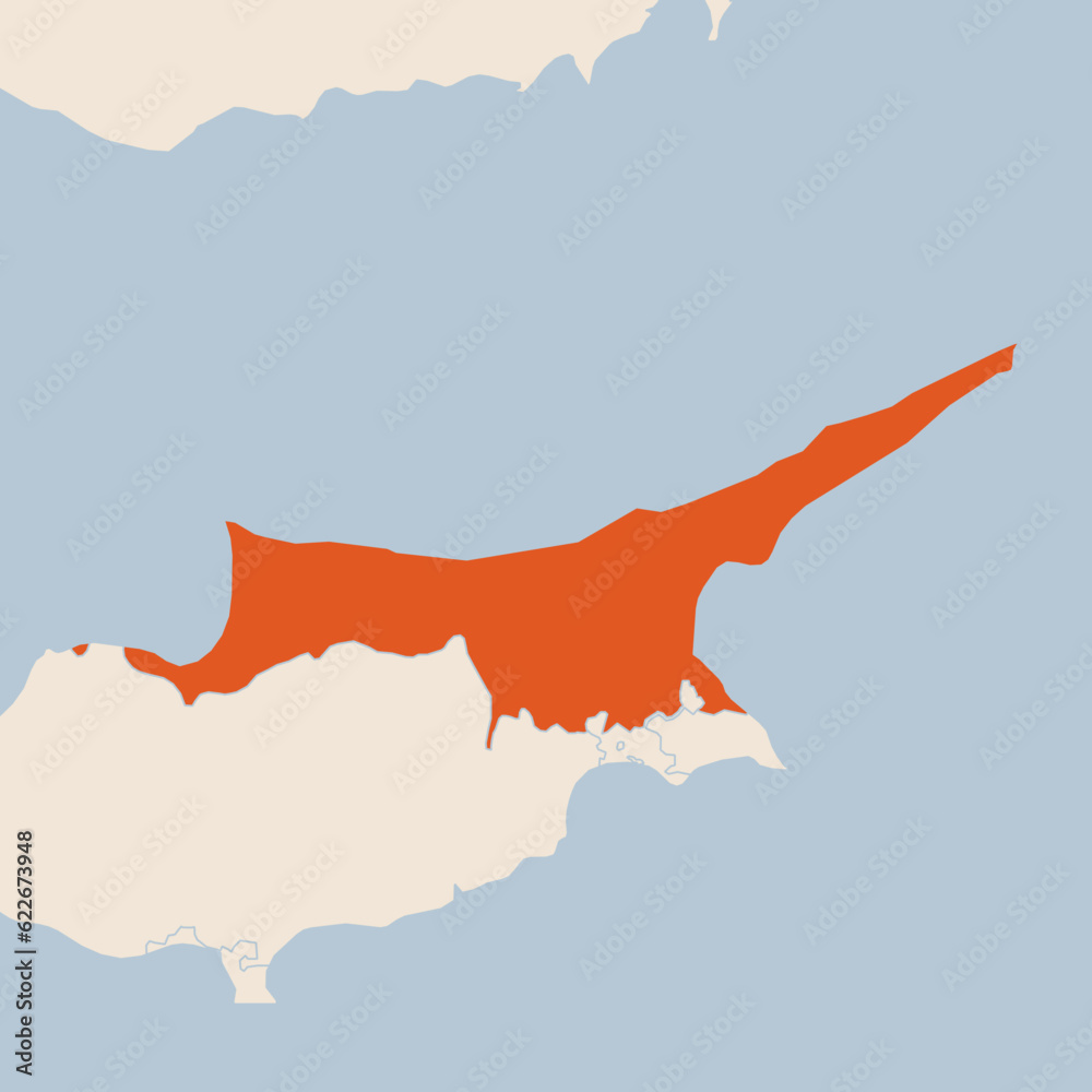 Map of the country of Northern Cyprus highlighted in orange isolated on ...
