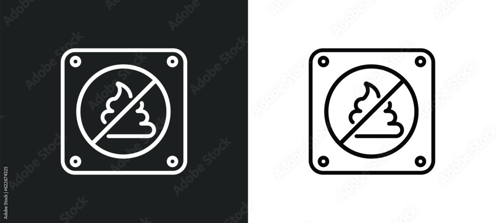 no pooping outline icon in white and black colors. no pooping flat ...