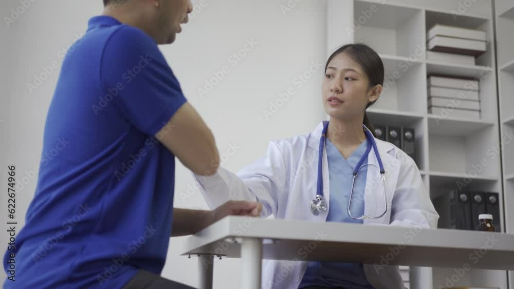 Doctor checking patient's respiratory rate or pulse rate by using ...